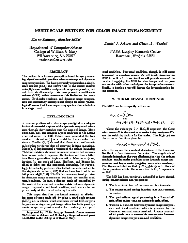 (PDF) Multi-scale retinex for color image enhancement