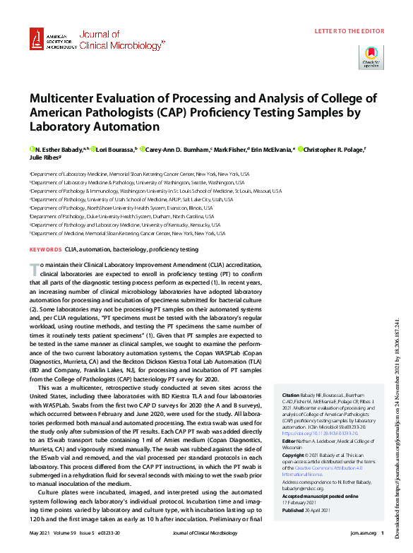 (PDF) Multicenter Evaluation of Processing and Analysis of College of ...