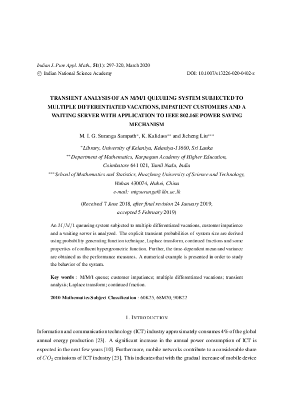Pdf Transient Analysis Of An Mm1 Queueing System Subjected To