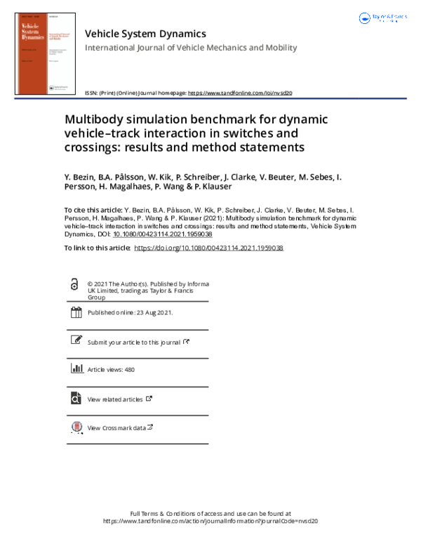 (PDF) Multibody simulation benchmark for dynamic vehicle–track ...