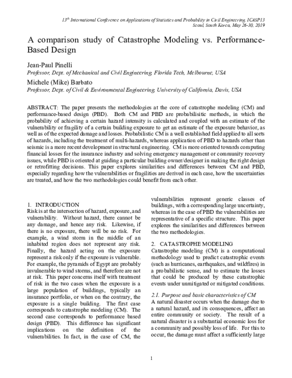 (PDF) A comparison study of Catastrophe Modeling vs. Performance-Based ...