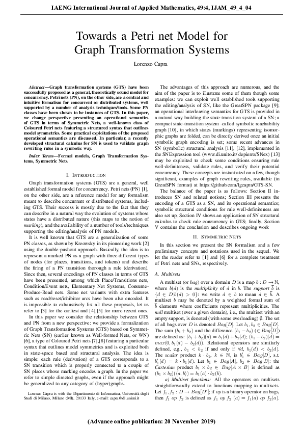 (PDF) Towards a Petri net Model for Graph Transformation Systems