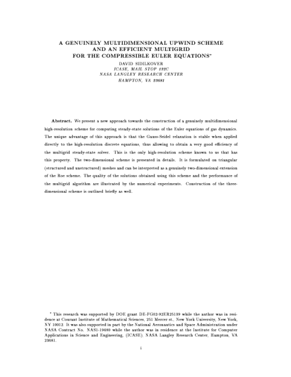 Pdf A Genuinely Multidimensional Upwind Scheme And Efficient Multigrid Solver For The