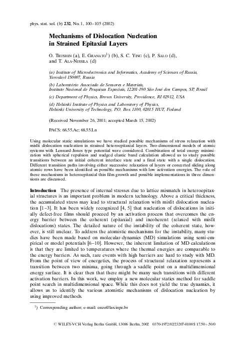 (PDF) Dislocation Nucleation in Strained Epitaxy