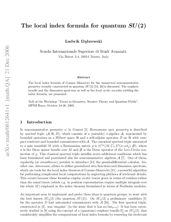 (PDF) The local index formula for quantum SU(2)