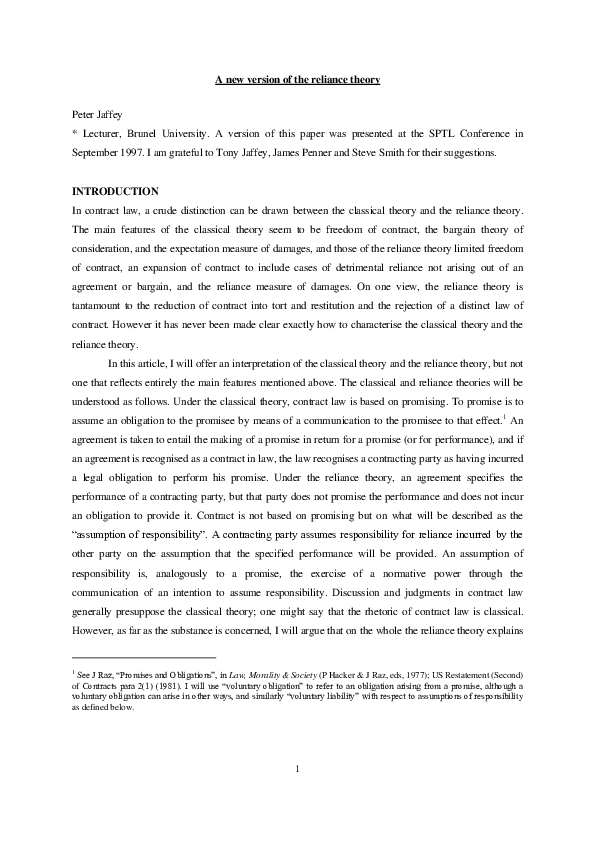 (PDF) A New Version of the Reliance Theory