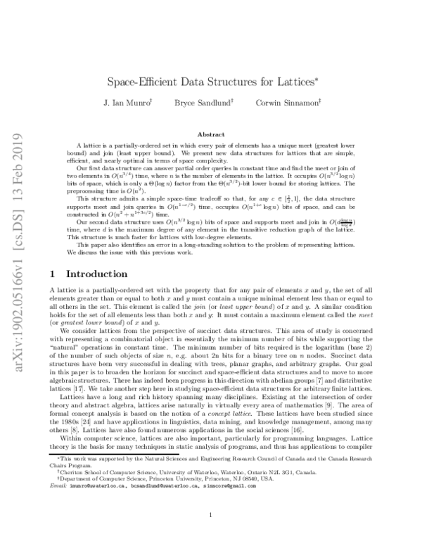 Pdf Space Efficient Data Structures For Lattices