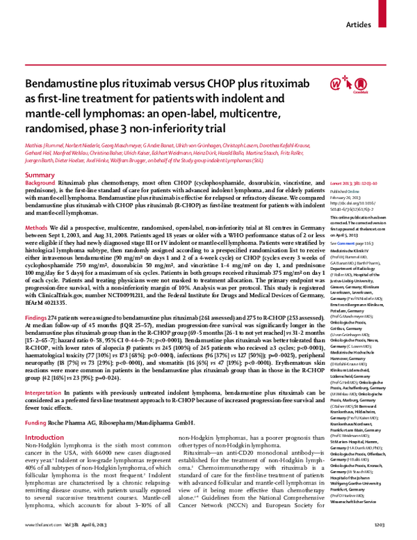 (PDF) Bendamustine plus rituximab versus CHOP plus rituximab as first ...