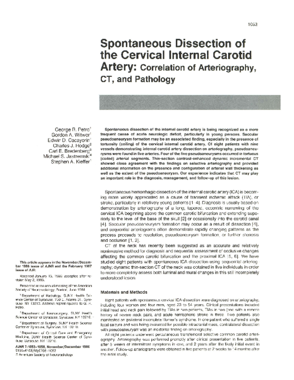 (PDF) Spontaneous dissection of the cervical internal carotid artery ...