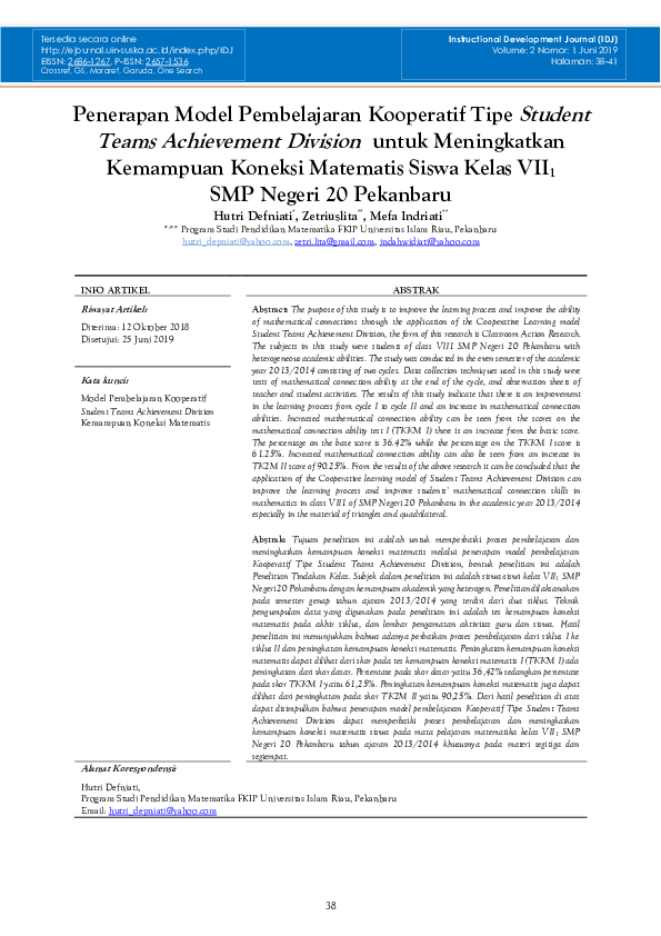 (PDF) Penerapan Model Pembelajaran Kooperatif Tipe Student Teams Achievement Division untuk ...