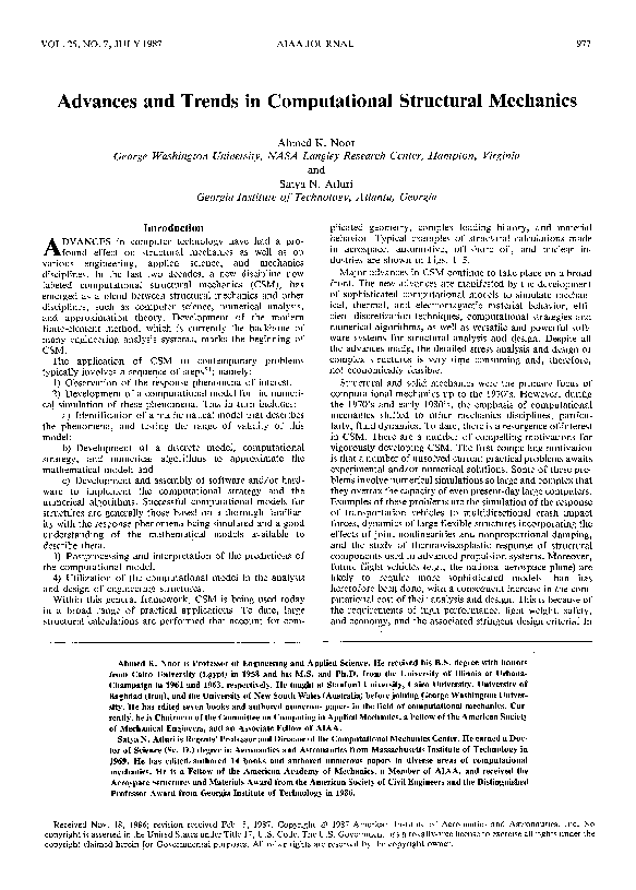 (PDF) Advances and trends in computational structural mechanics
