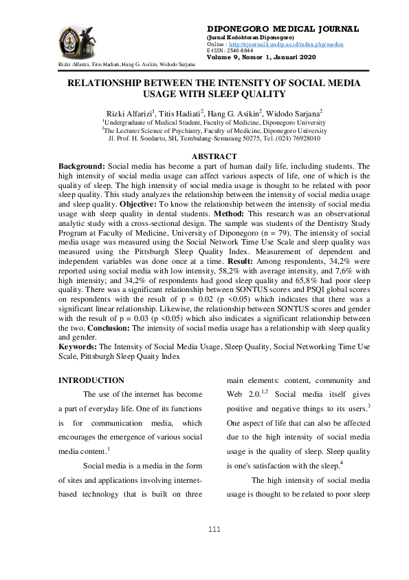 (PDF) Relationship Between the Intensity of Social Media Usage with ...