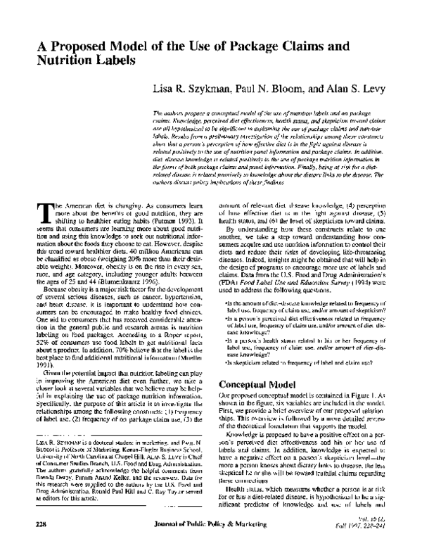 (PDF) A proposed model of the use of package claims and nutrition labels
