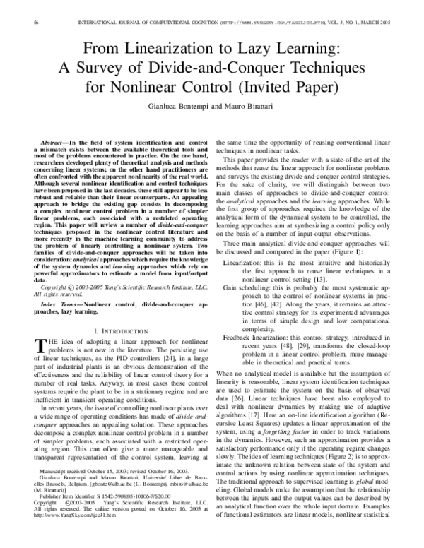 (PDF) From Linearization to Lazy Learning: A Survey of Divide-and ...