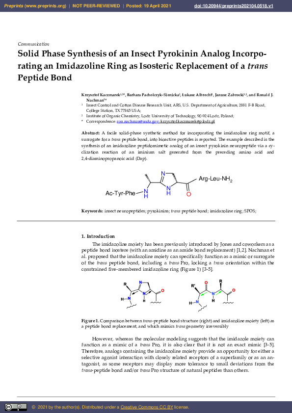 (PDF) Solid Phase Synthesis of an Insect Pyrokinin Analog Incorporating ...