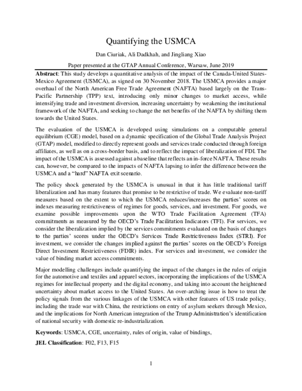 (PDF) Quantifying the USMCA