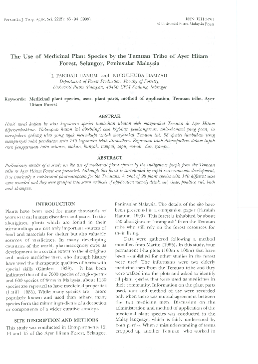 (PDF) The Use of Medicinal Plant Species by the Temuan Tribe of Ayer ...