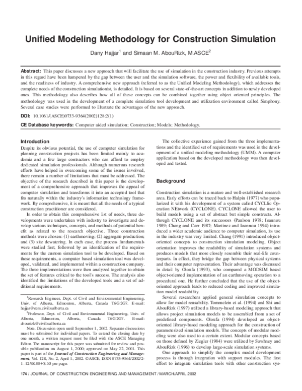 (PDF) Unified modeling methodology for construction simulation