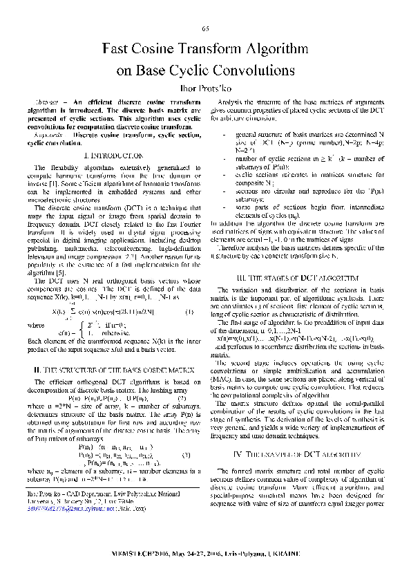 (PDF) Fast Cosine Transform Algorithm on Base Cyclic Convolutions