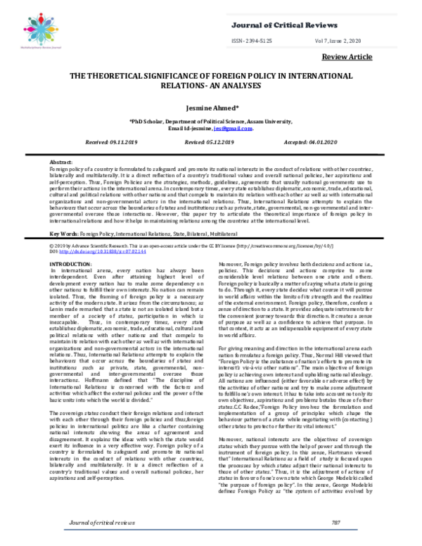 (PDF) The Theoretical Significance of Foreign Policy in International ...