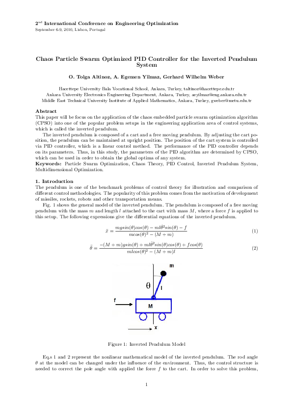 (PDF) Chaos Particle Swarm Optimized PID Controller for the Inverted Pendulum System