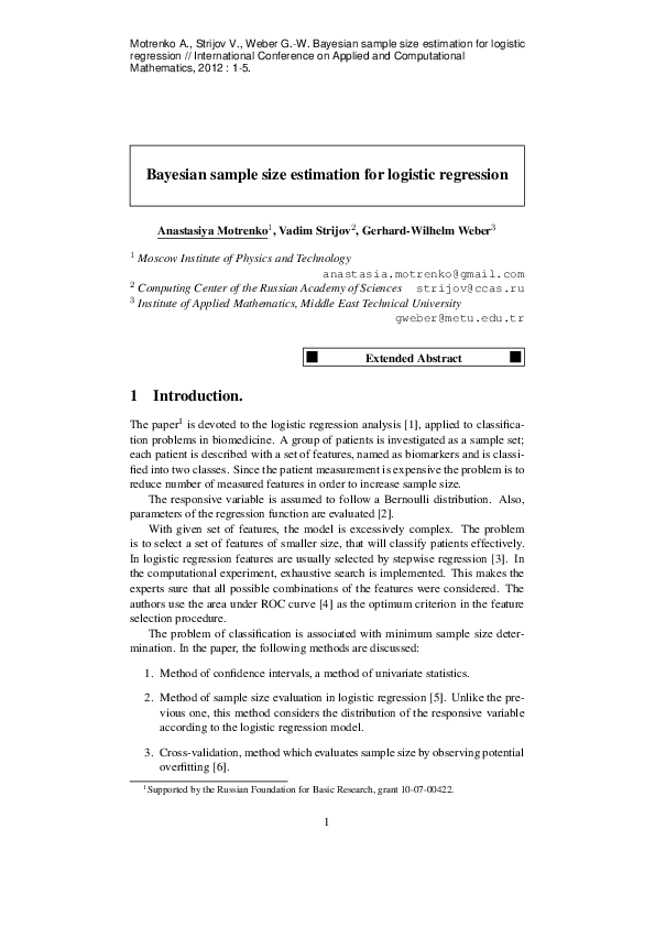 (PDF) Bayesian sample size estimation for logistic regression