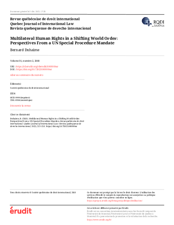 (PDF) Multilateral Human Rights in a Shifting World Order: Perspectives ...