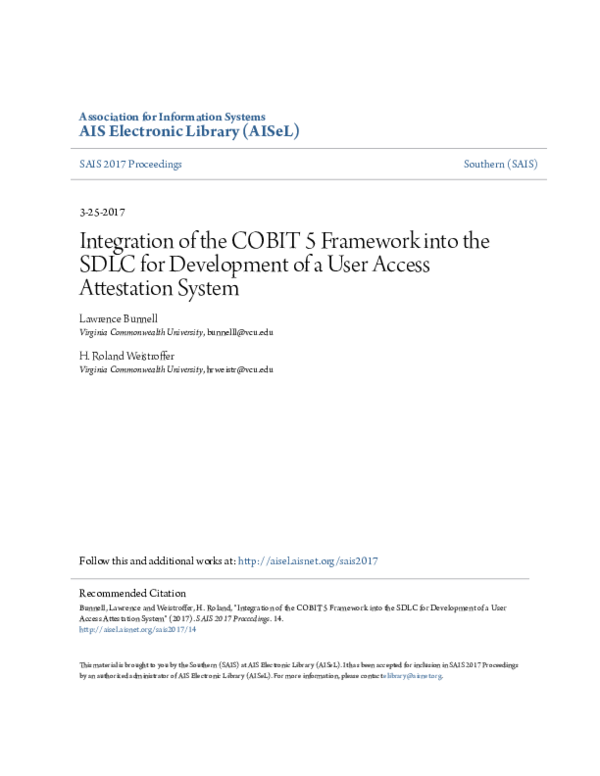 (PDF) Integration of the COBIT 5 Framework into the SDLC for ...
