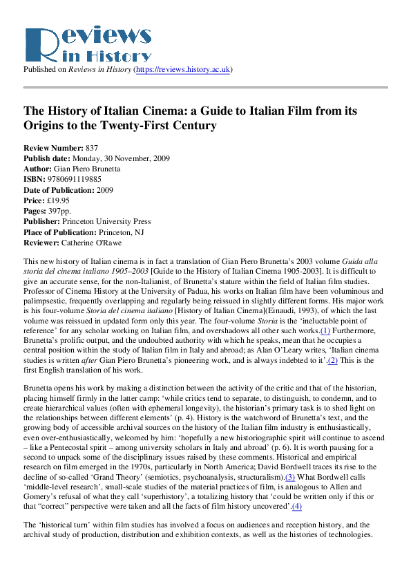 (PDF) The history of Italian cinema: a guide to Italian film from its ...
