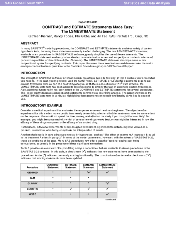 (PDF) CONTRAST and ESTIMATE Statements Made Easy: The LSMESTIMATE Statement