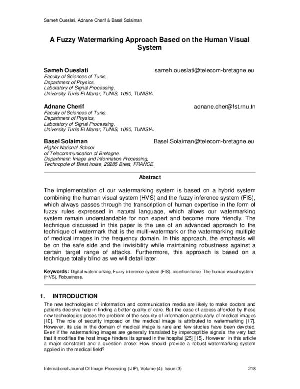 (PDF) A Fuzzy Watermarking Approach Based on the Human Visual System