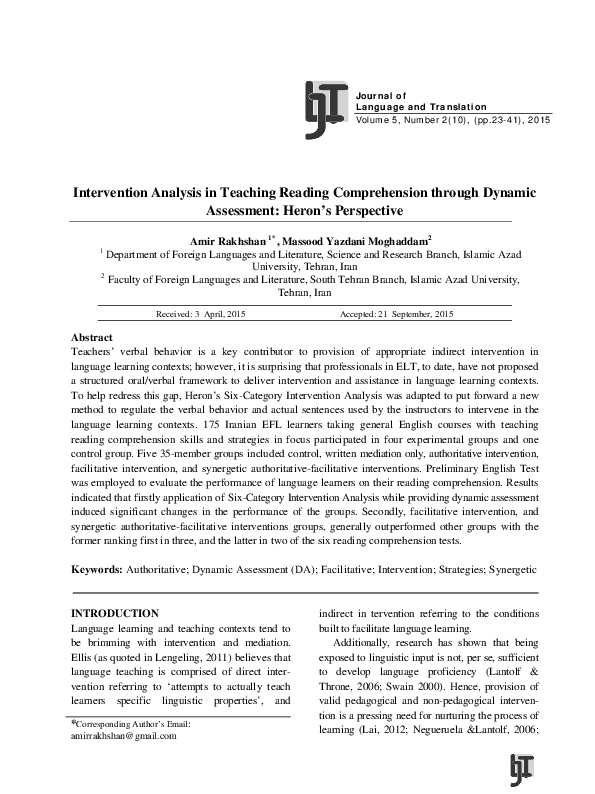 (PDF) Intervention Analysis in Teaching Reading Comprehension through Dynamic Assessment: Heron ...