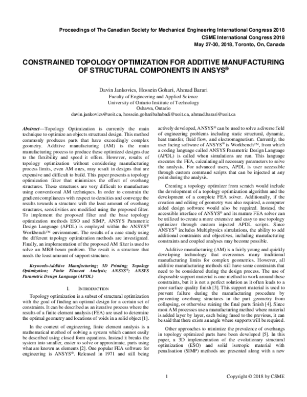 (PDF) Constrained Topology Optimization For Additive Manufacturing Of ...
