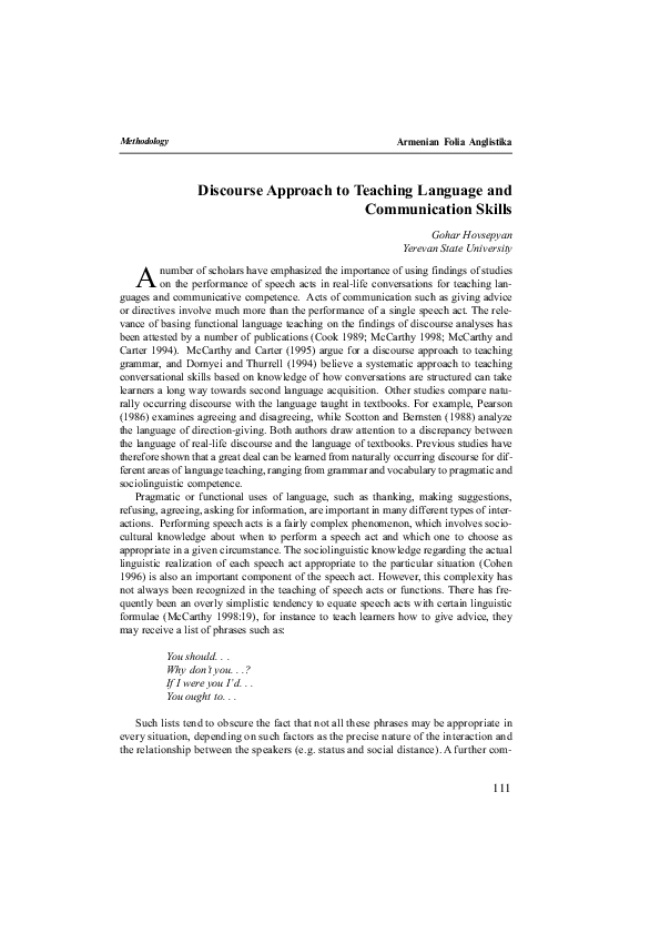 (PDF) Discourse Approach to Teaching Language and Communication Skills