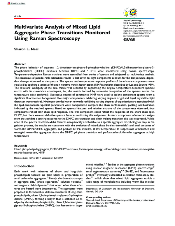 (PDF) Multivariate Analysis of Mixed Lipid Aggregate Phase Transitions Monitored Using Raman ...