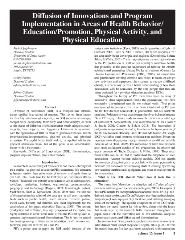 (PDF) Diffusion of Innovations and Program Implementation in Areas of ...