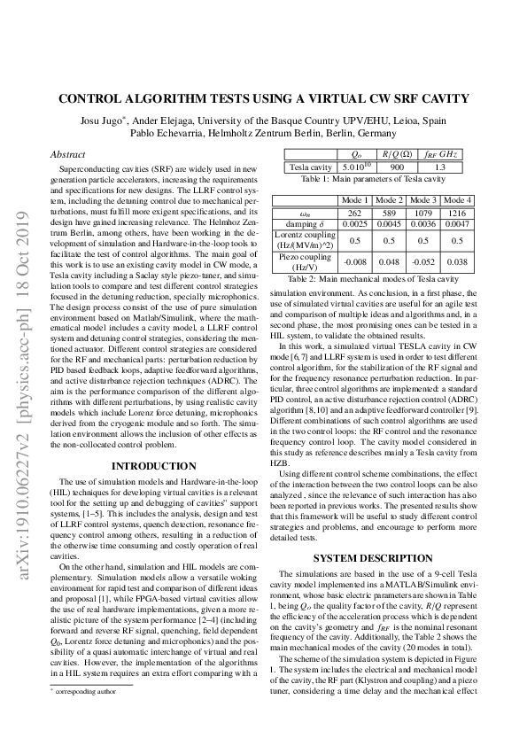 Pdf Control Algorithm Tests Using A Virtual Cw Srf Cavity