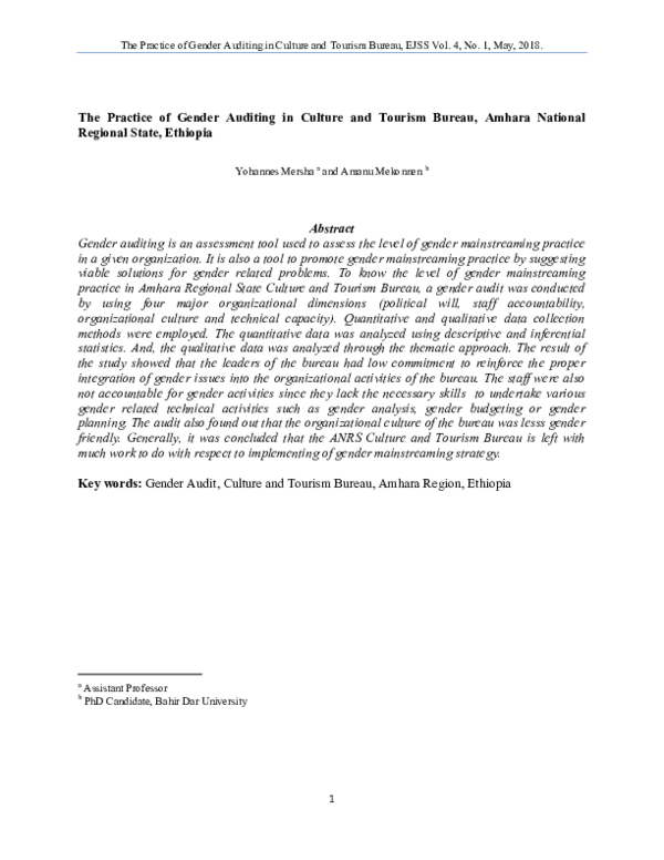 (PDF) The Practice of Gender Auditing in Culture and Tourism Bureau ...