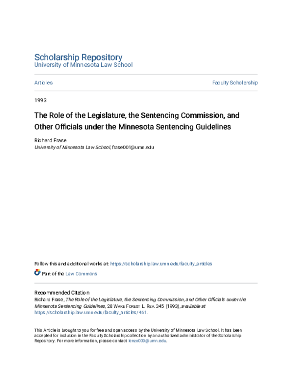 (PDF) The Role of the Legislature, the Sentencing Commission, and Other ...