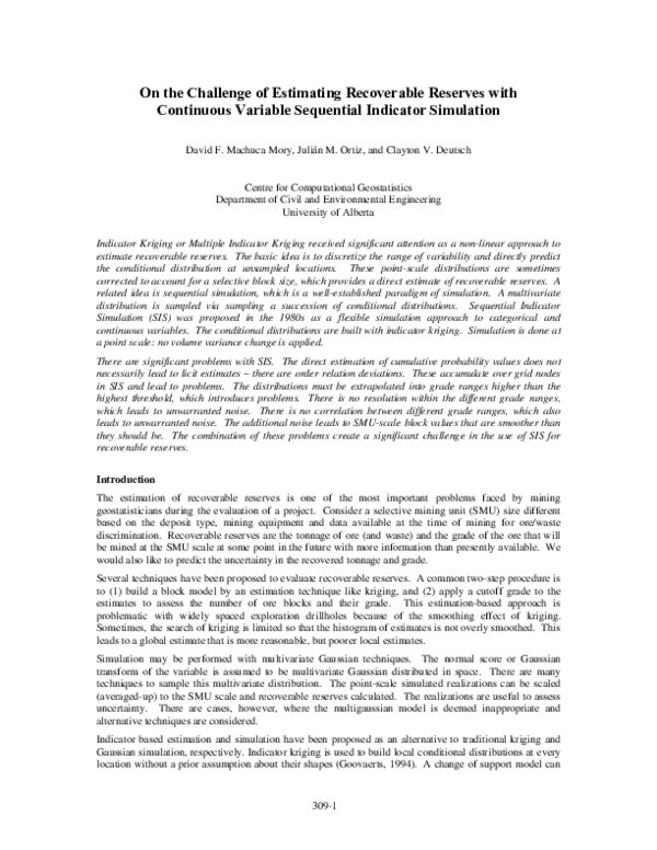 (PDF) On the Challenge of Estimating Recoverable Reserves with Continuous Variable Sequential ...