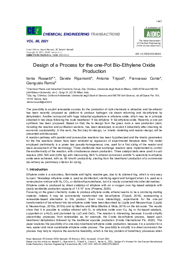 (PDF) Design of a Process for the One-pot Bio-ethylene Oxide Production ...