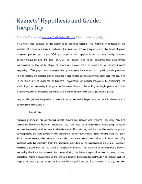 (PDF) Kuznets’ Hypothesis and Gender Inequality