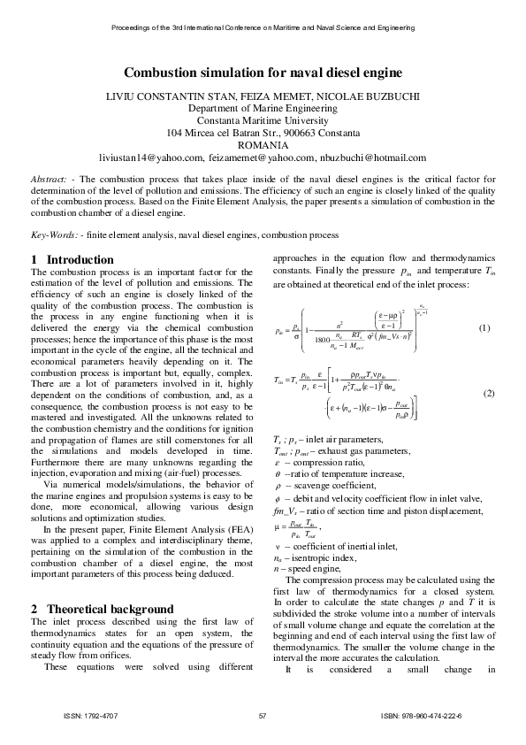 Pdf Combustion Simulation For Naval Diesel Engine