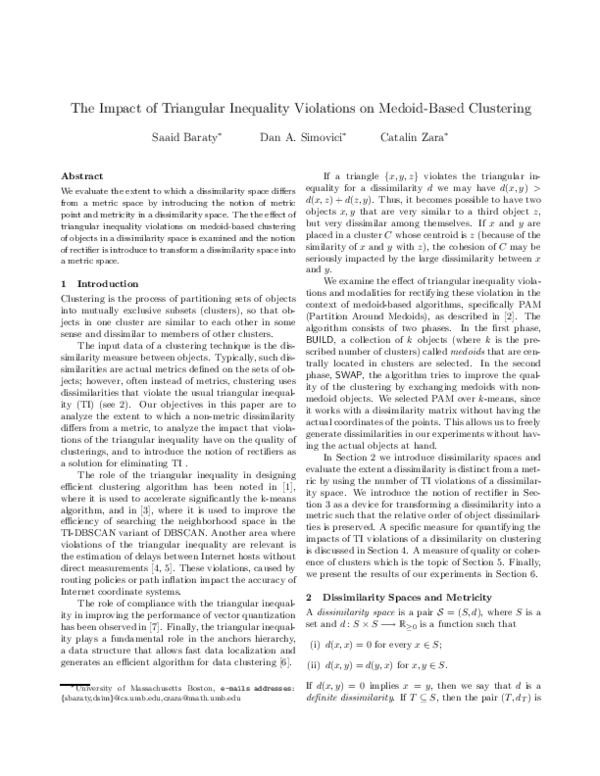 (PDF) The impact of triangular inequality violations on medoid-based clustering