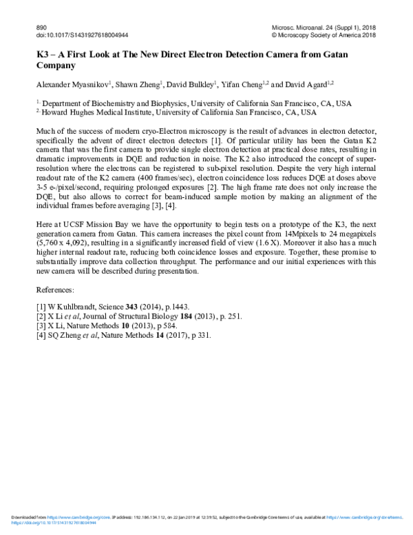 (PDF) K3 - A First Look at The New Direct Electron Detection Camera ...