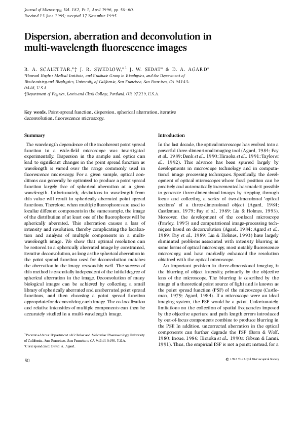 (PDF) Dispersion, aberration and deconvolution in multi-wavelength fluorescence images