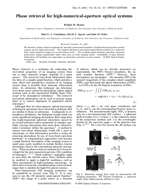 (PDF) Phase retrieval for high-numerical-aperture optical systems
