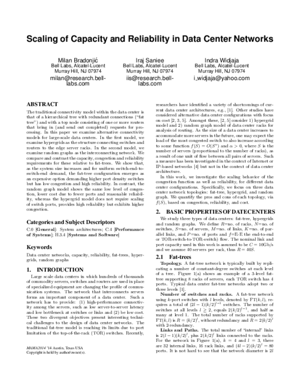 (PDF) Scaling of capacity and reliability in data center networks