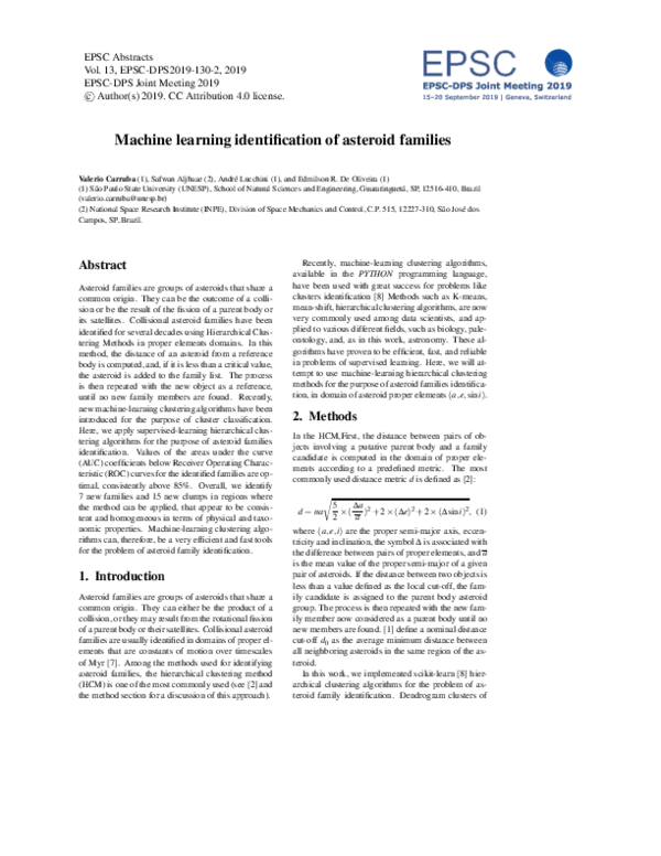 (PDF) Machine learning identification of asteroid families