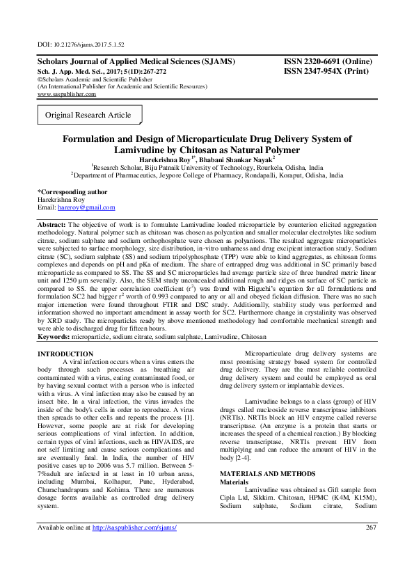 (PDF) Formulation and Design of Microparticulate Drug Delivery System ...